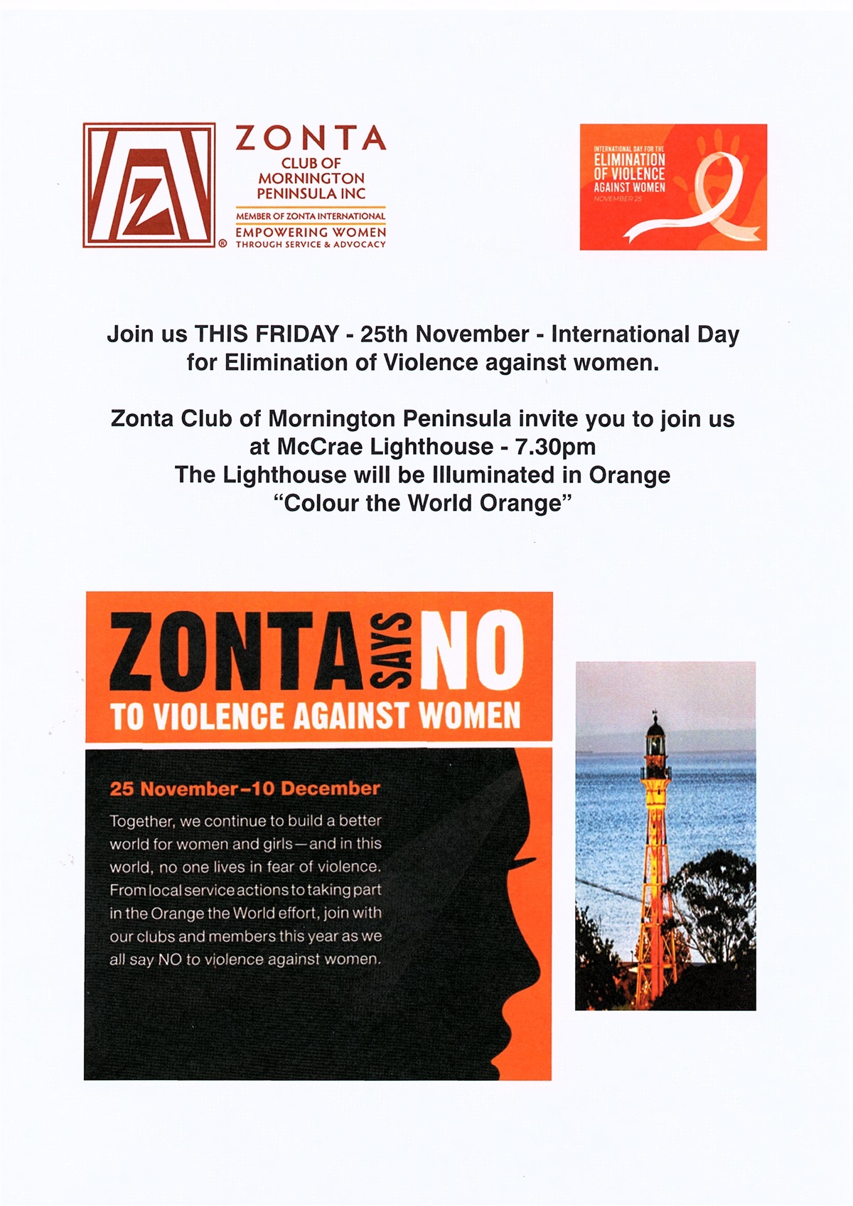 Light up the McCrae Lighthouse in Orange - Mornington Peninsula Shire